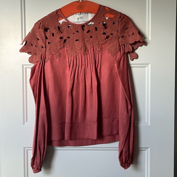 SAYLOR | Tops | Saylor Coral Appliqu Longsleeve Peepshoulder Blouse ...